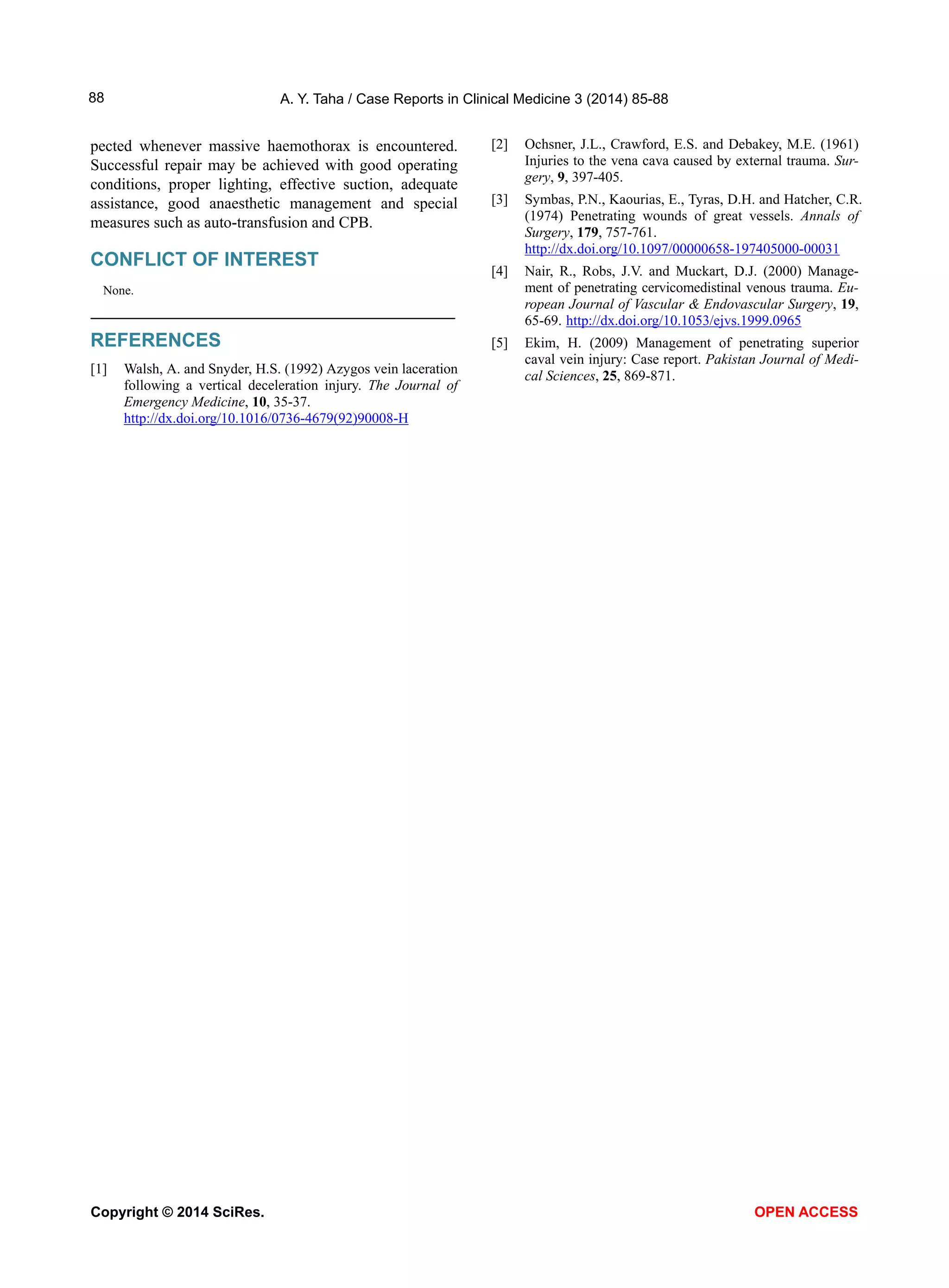 Shrapnel superior vena cava injury a case report | PDF