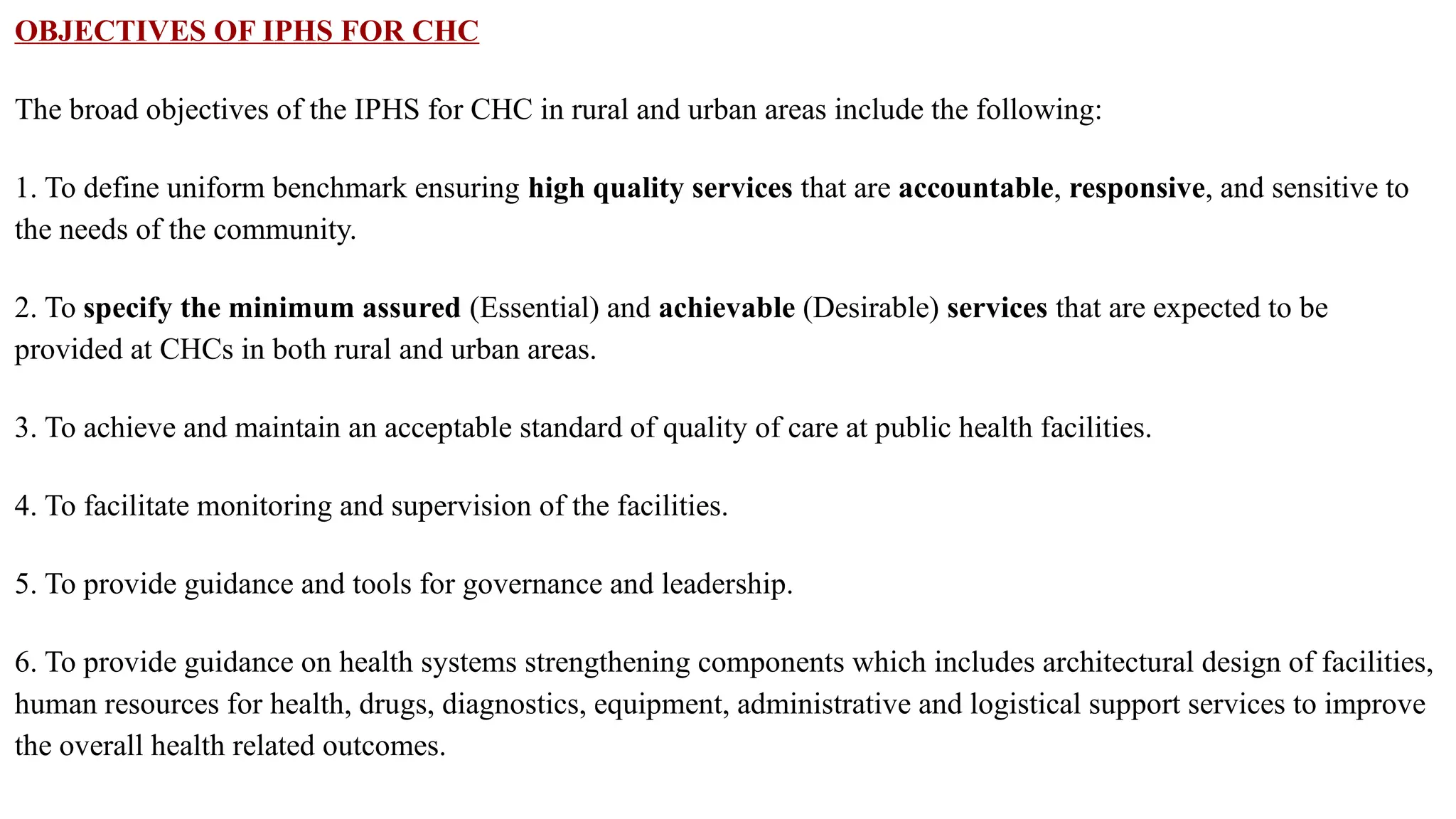 (shreya gowda )IPHS Standard of CHC.pptx