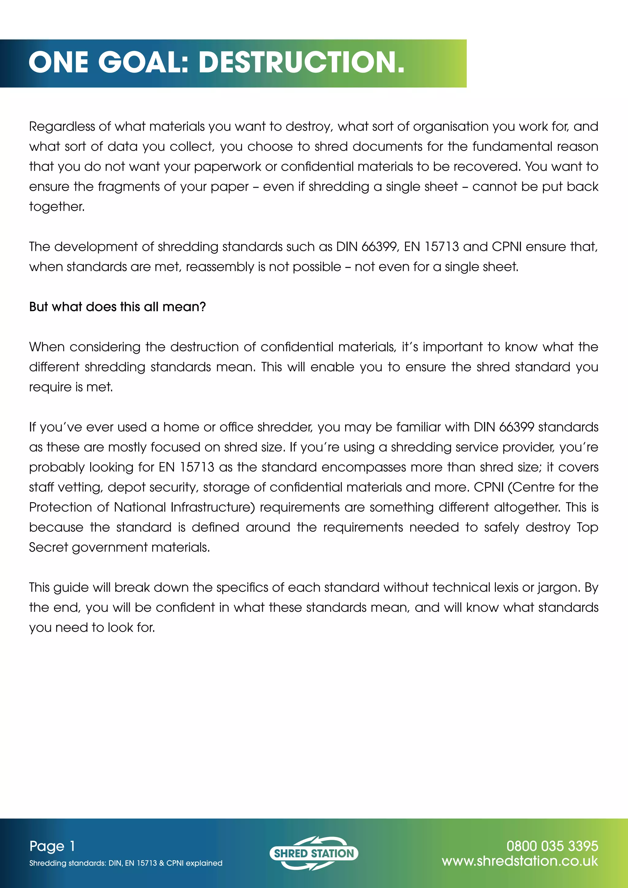 Shredding Standards: Understanding DIN 66399, BS EN 15713 and CPNI. | PDF