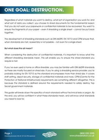 Shredding Standards: Understanding DIN 66399, BS EN 15713 and CPNI. | PDF
