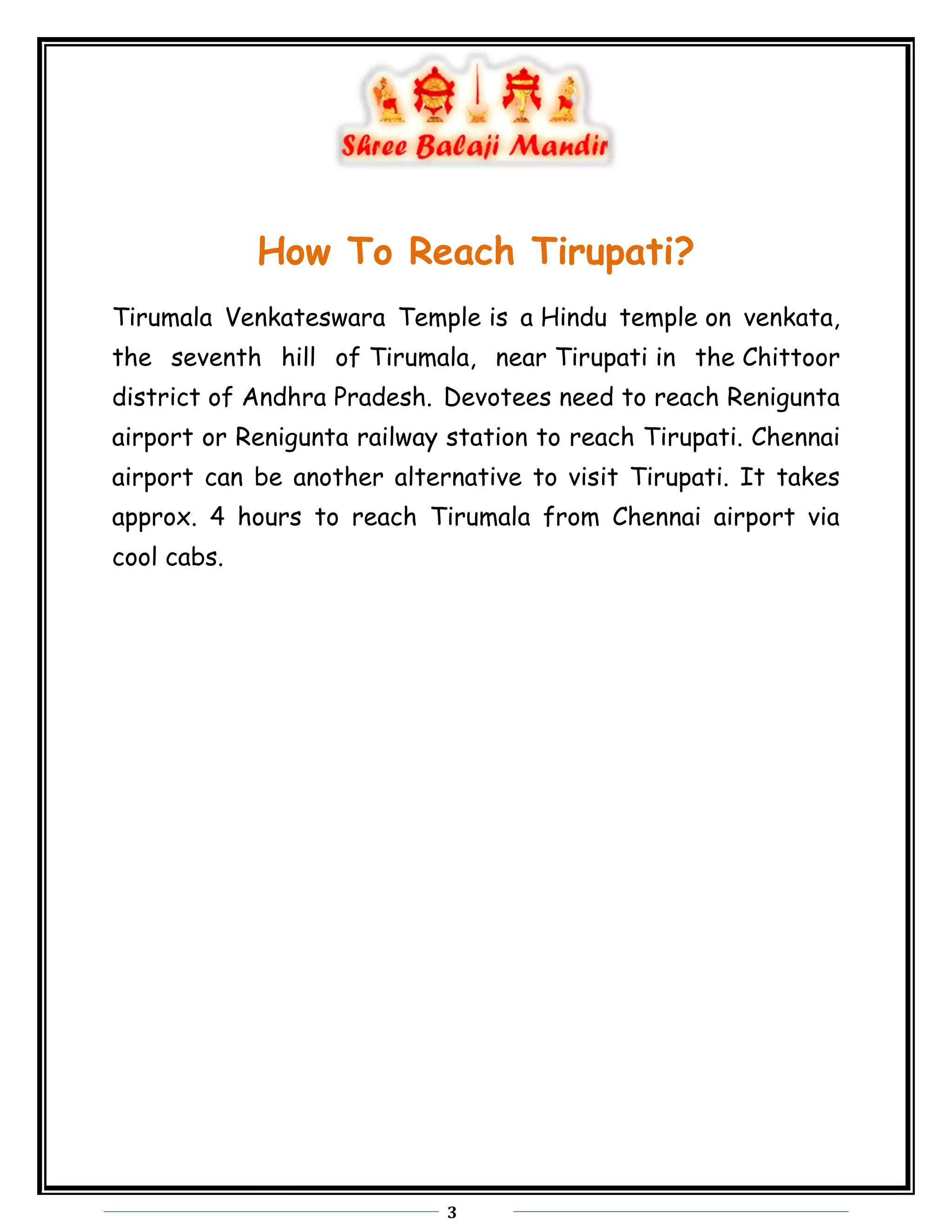 Tirupati Travel Guide | PDF