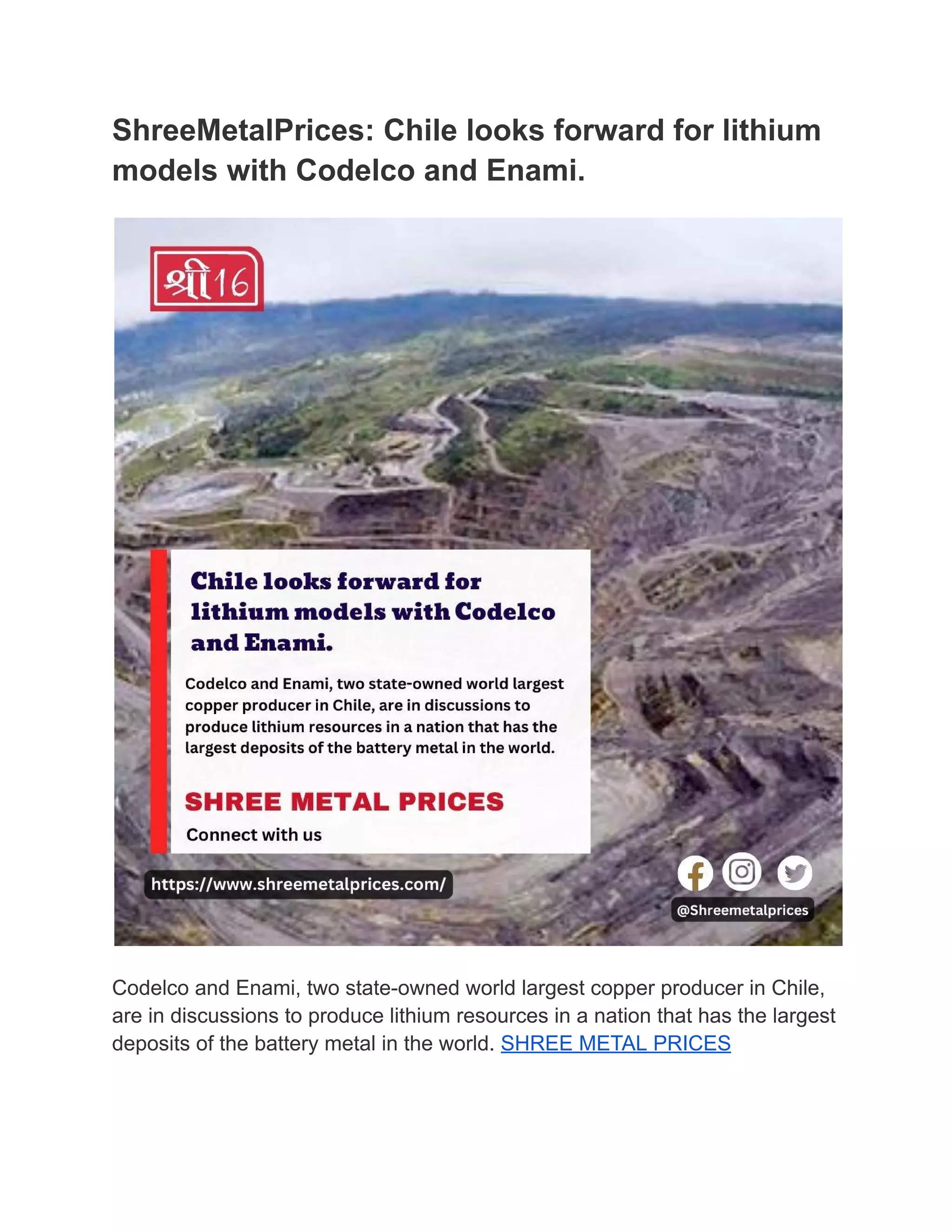 ShreeMetalPrices_ Chile looks forward for lithium models with Codelco ...