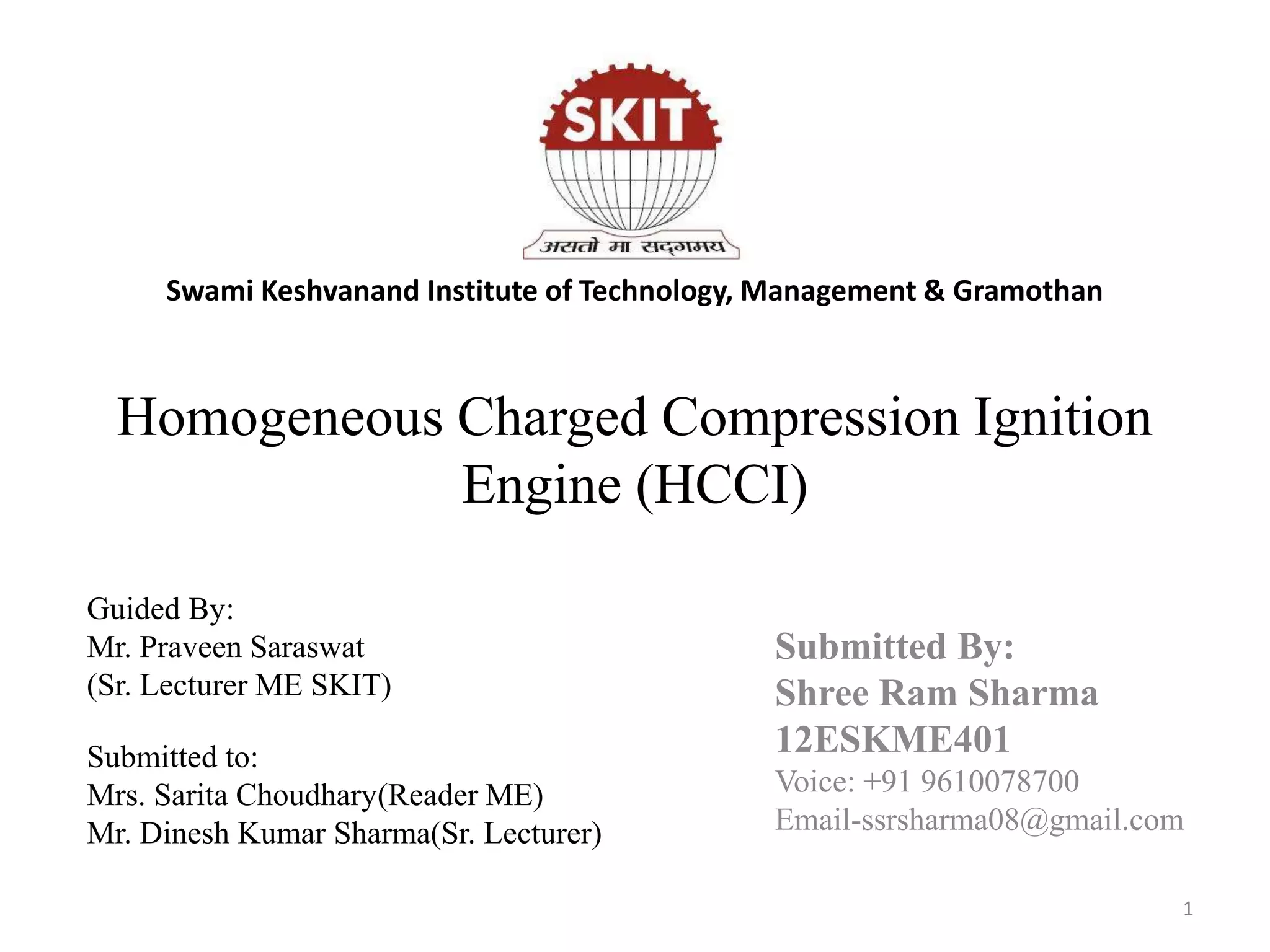 Homogeneous Charged Compression Ignition Engine Hcci Engine Pptx