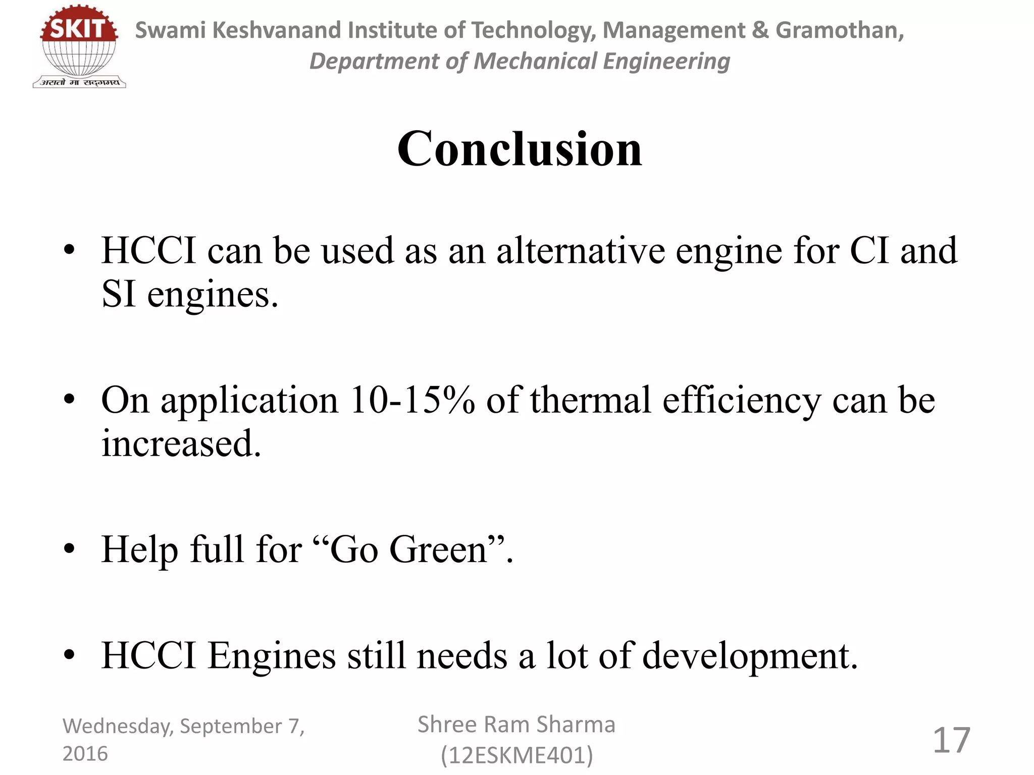 Homogeneous Charged Compression Ignition Engine (HCCI Engine) | PPTX