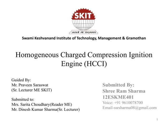 Homogeneous Charged Compression Ignition Engine (HCCI Engine) | PPTX ...