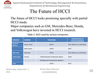 Homogeneous Charged Compression Ignition Engine (HCCI Engine) | PPTX