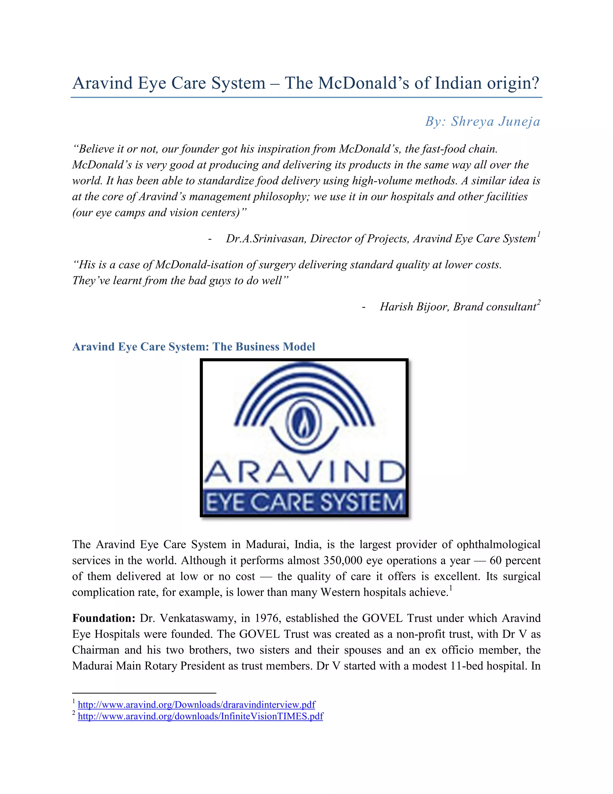 Shreya juneja_aravind eye care system | PDF