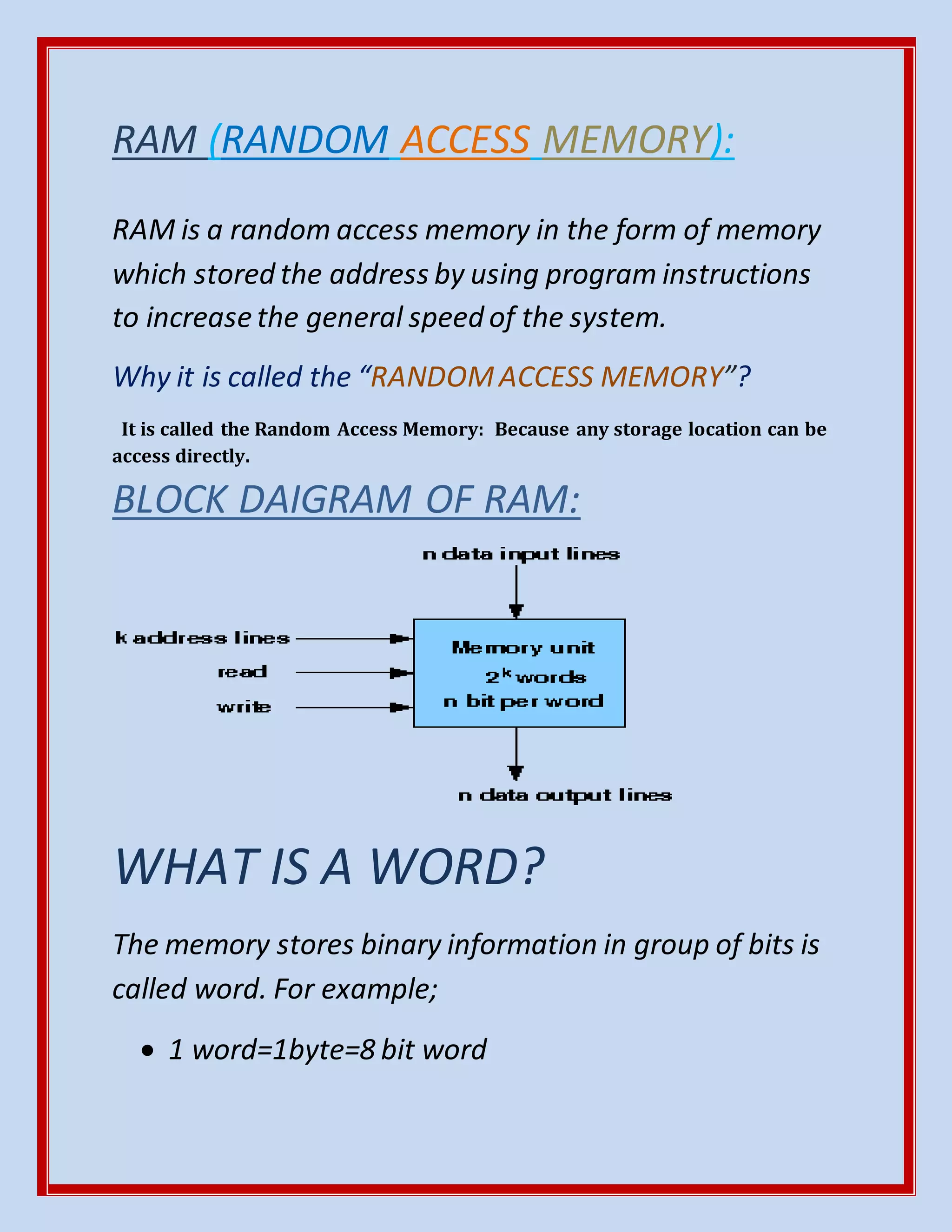 RAM (RANDOM ACCESS MEMORY) | PDF