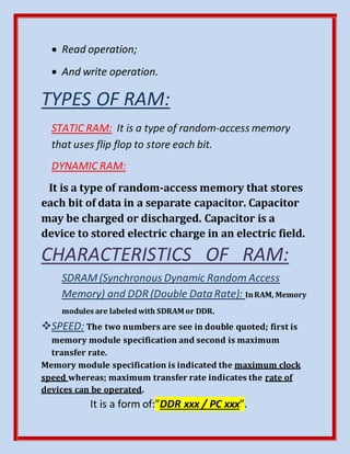 RAM (RANDOM ACCESS MEMORY) | PDF