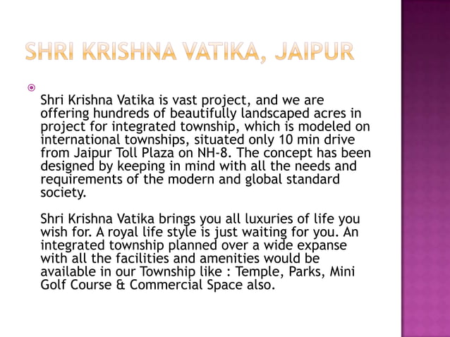 Shri Krishna Vatika Plots,Residential Plots In Jaipur | PPT