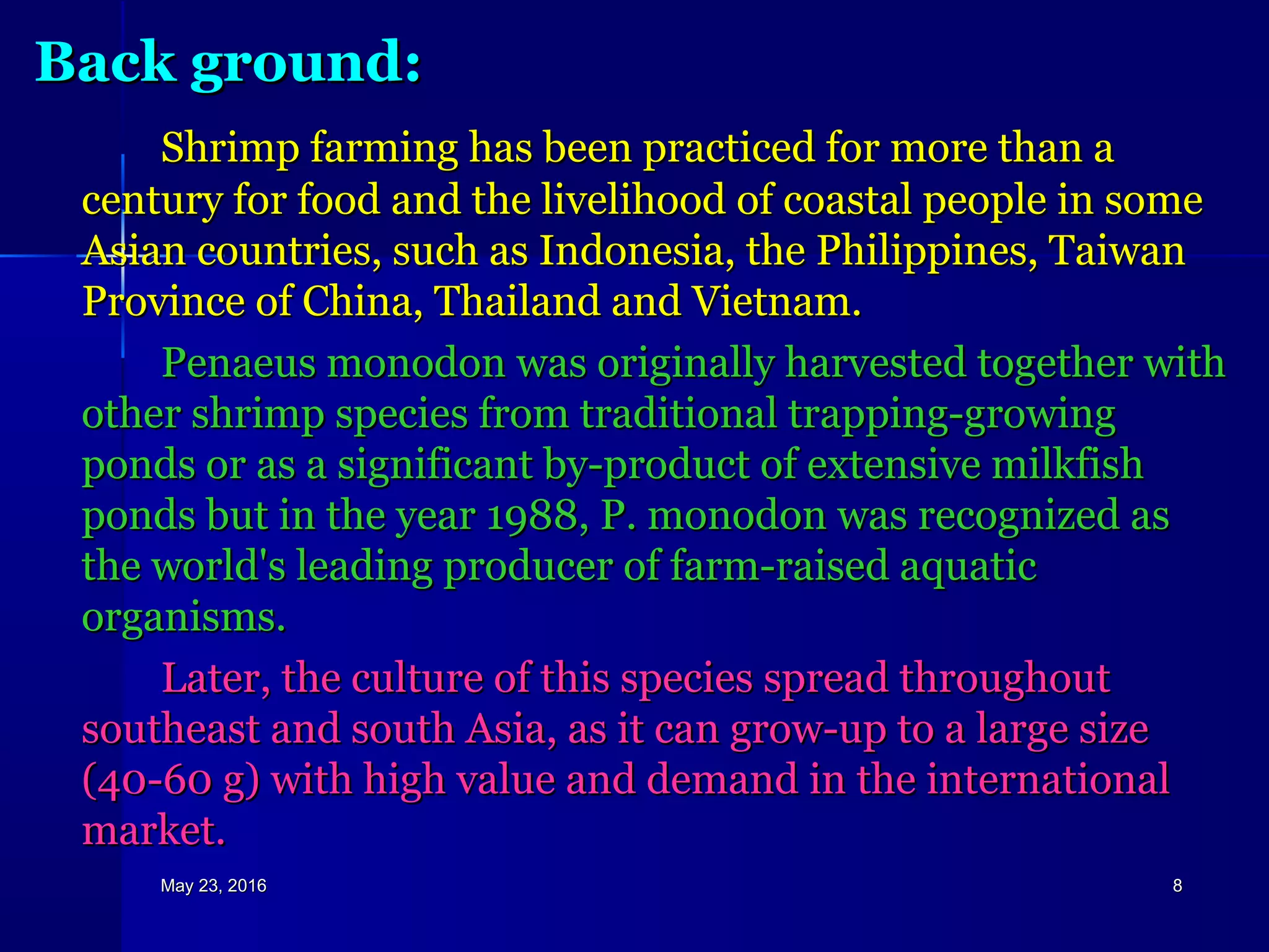 Shrimp Culture: Culture of Tiger Shrimp (Penaeus monodon) | PPT