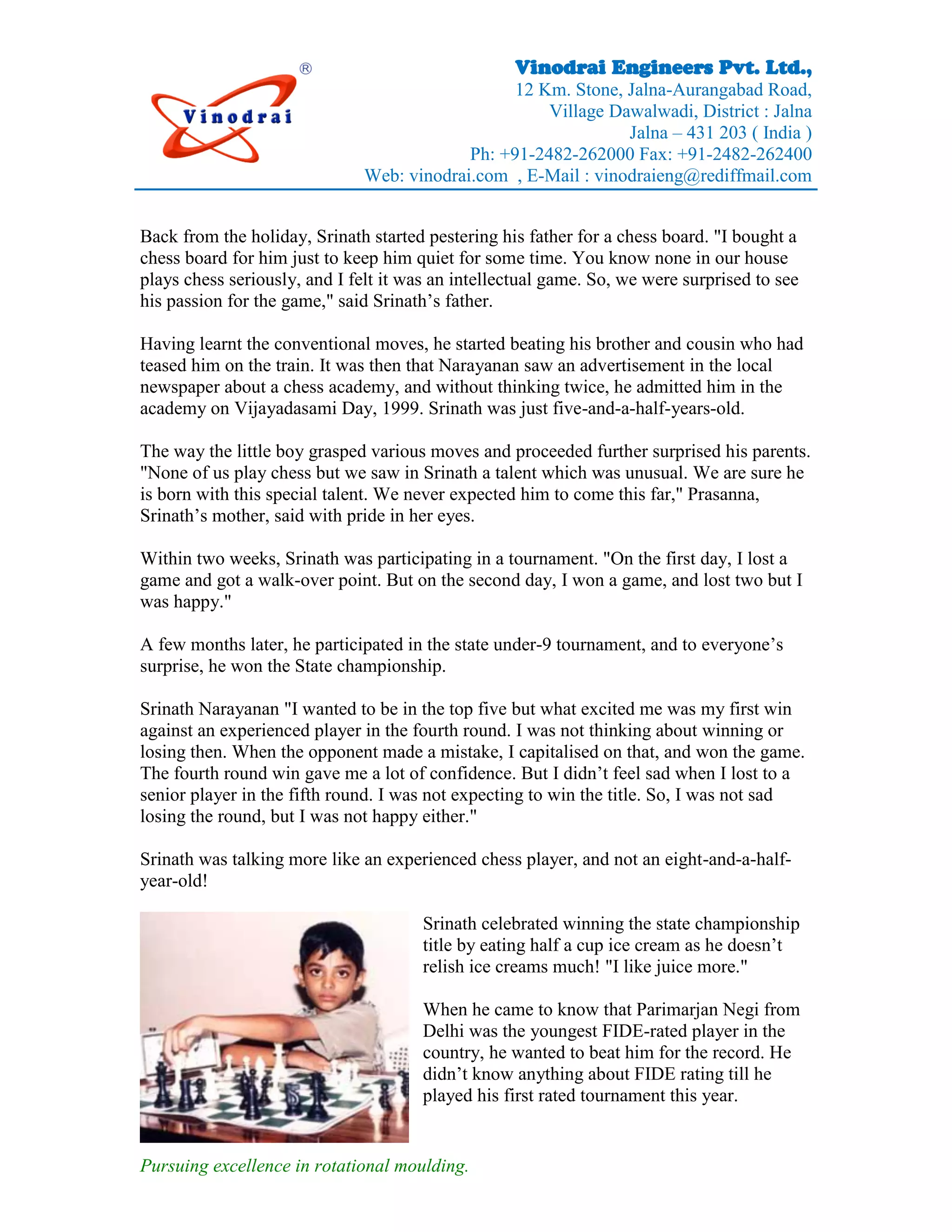Shrinath a young chess champion | PDF