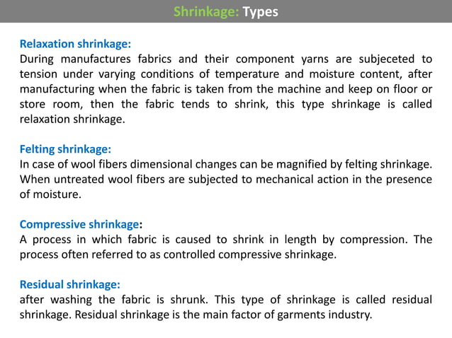 Shrinkage | PPTX | Needlework | Arts and Crafts