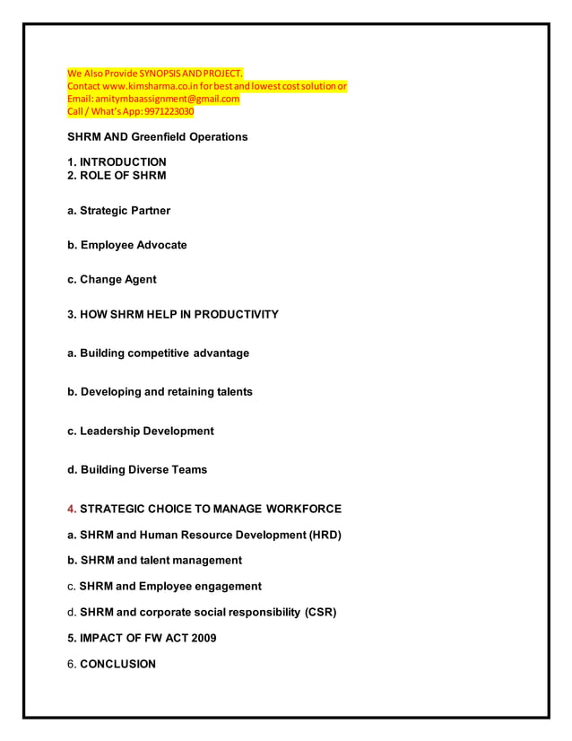 SHRM AND Greenfield Operations | DOCX