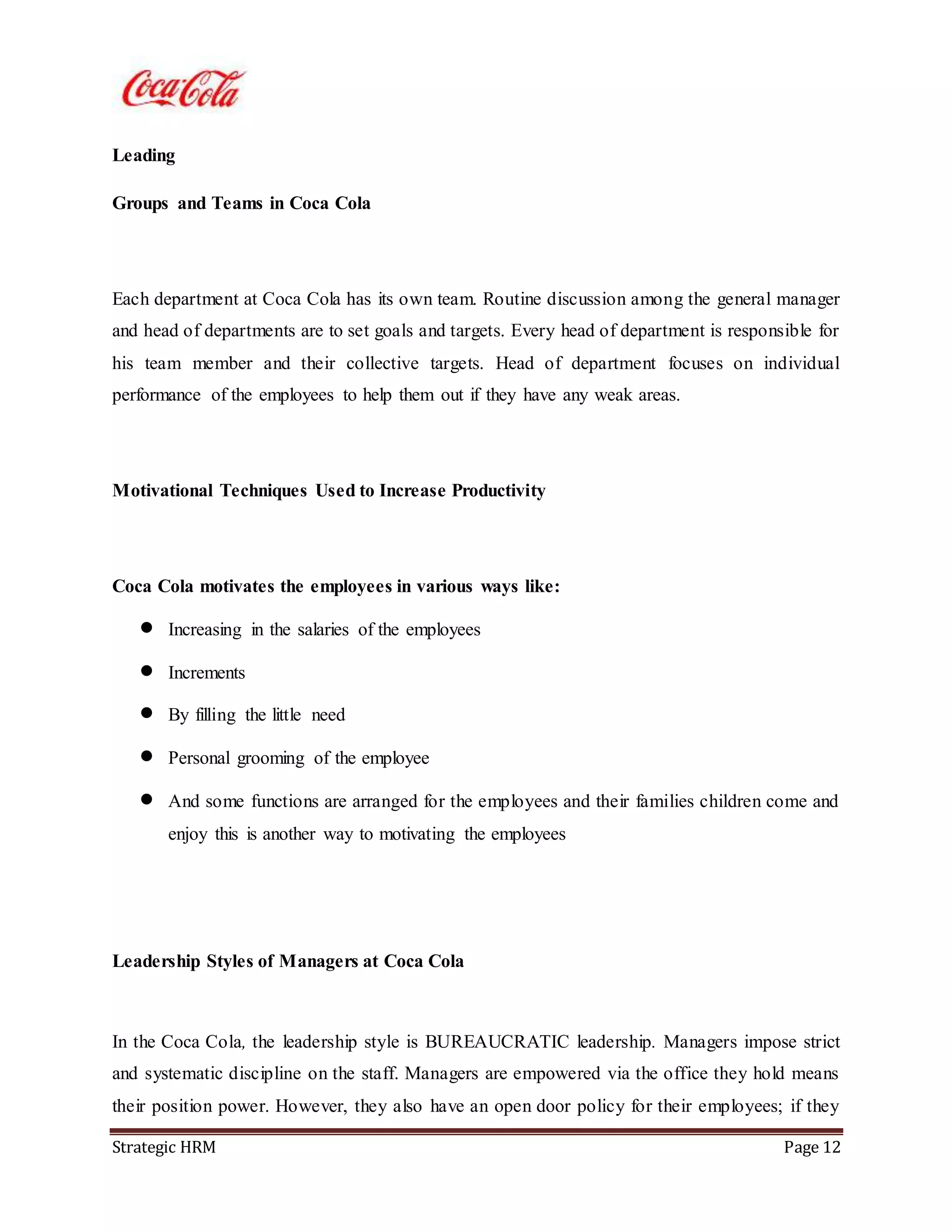 Strategic human resource management at COCA COLA BEVERAGES PAKISTAN ...