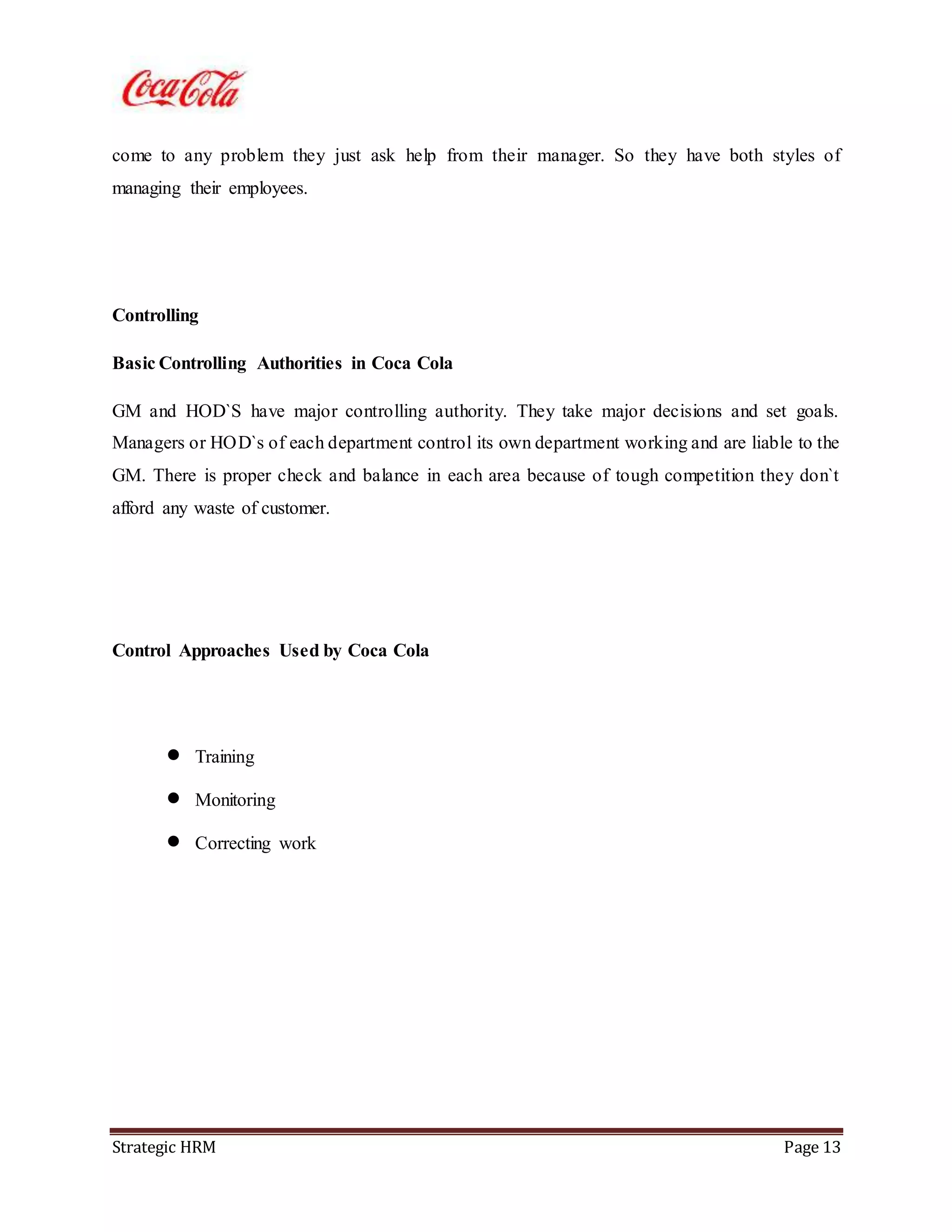 Strategic human resource management at COCA COLA BEVERAGES PAKISTAN LIMITED | DOCX