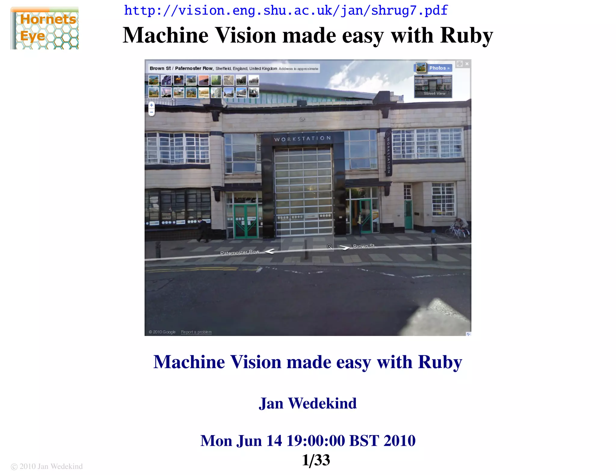 Machine Vision made easy with Ruby - ShRUG June 2010 | PPT
