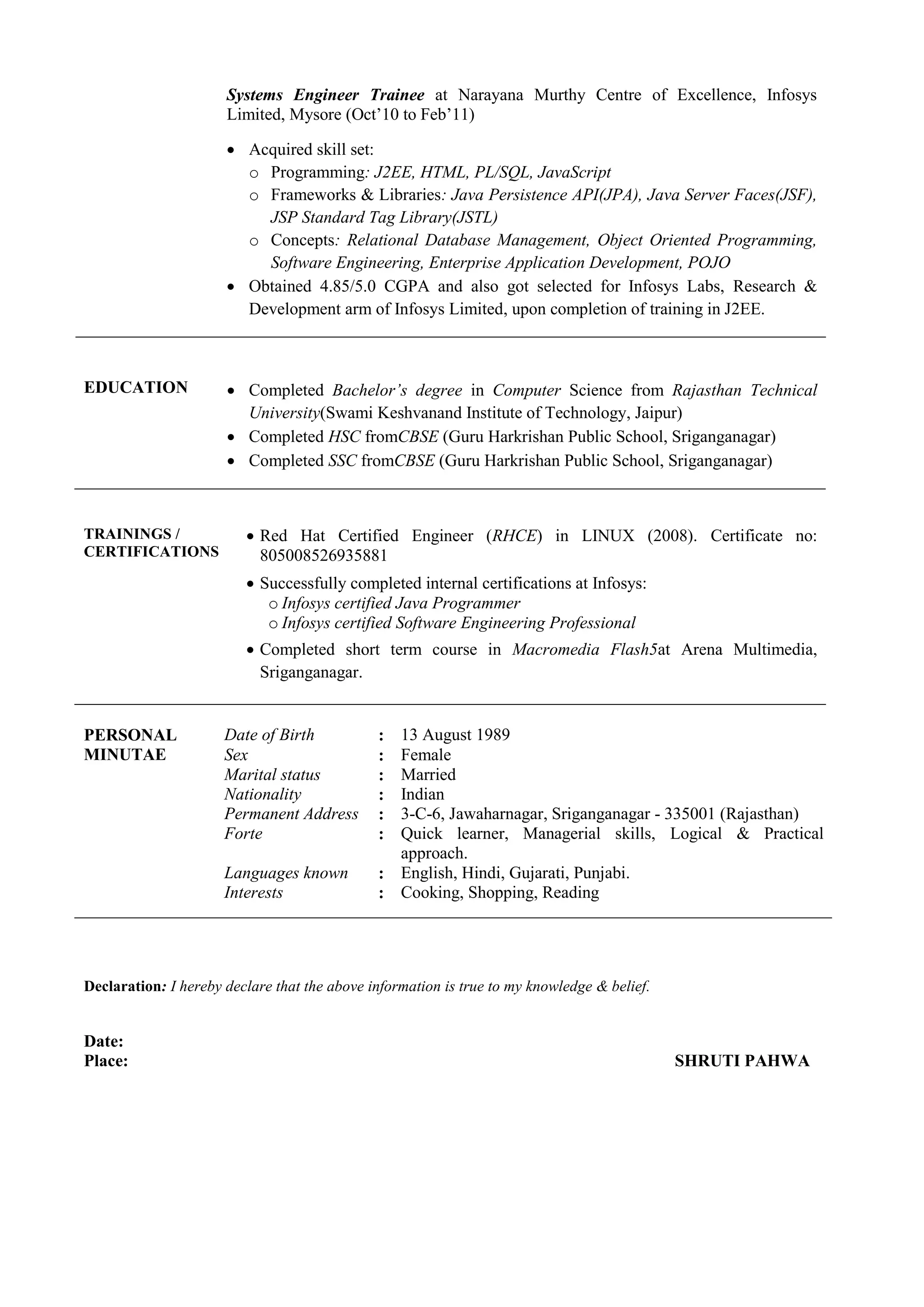 Shruti pahwa resume | PDF