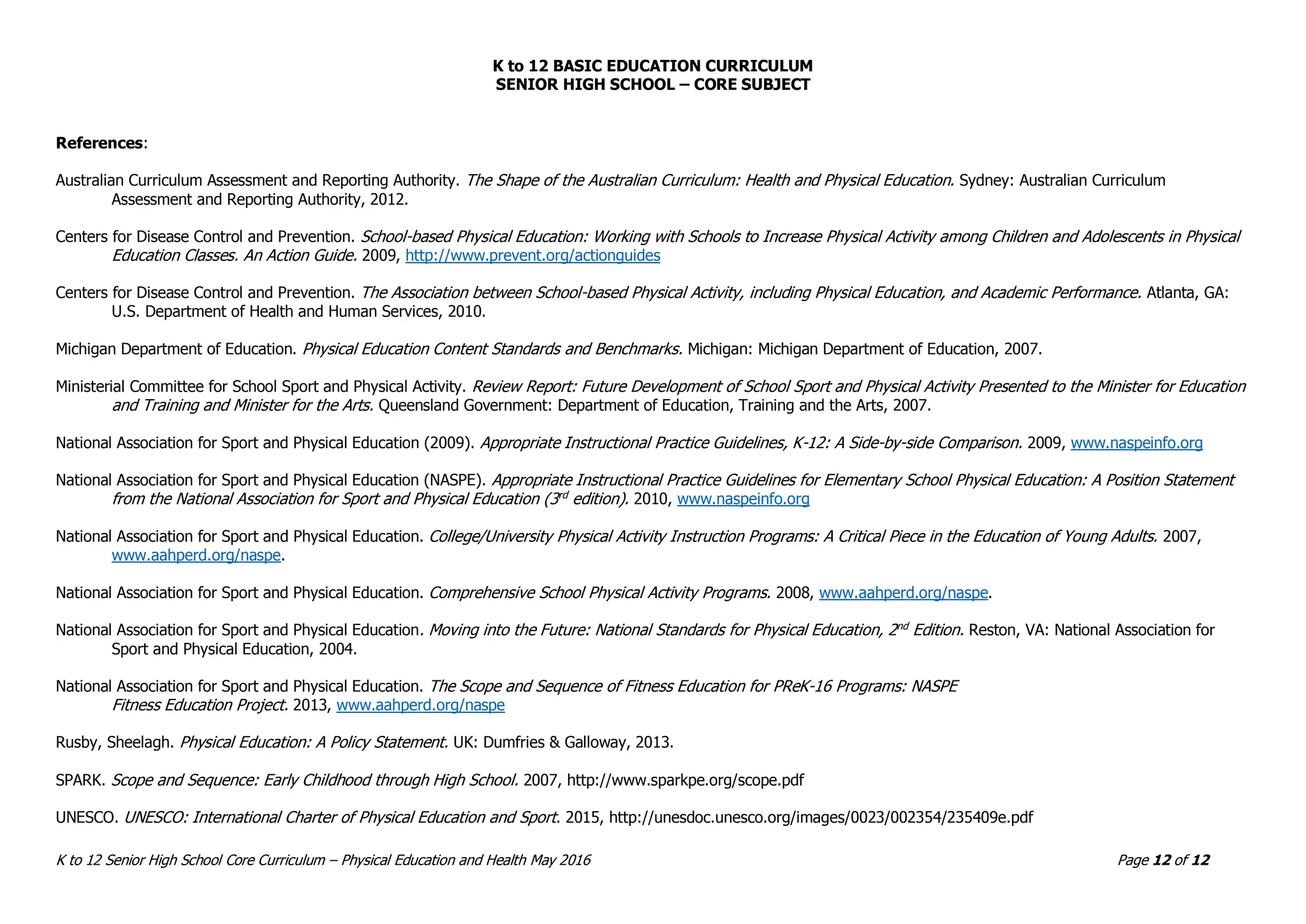 Physical Education and Health 11 and 12 Curriculum Guide | PDF