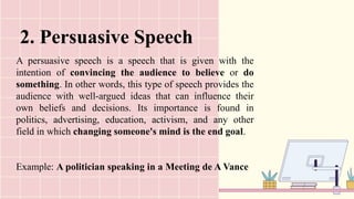 Types of Speeches according to purpose PowerPoint presentation | PPTX