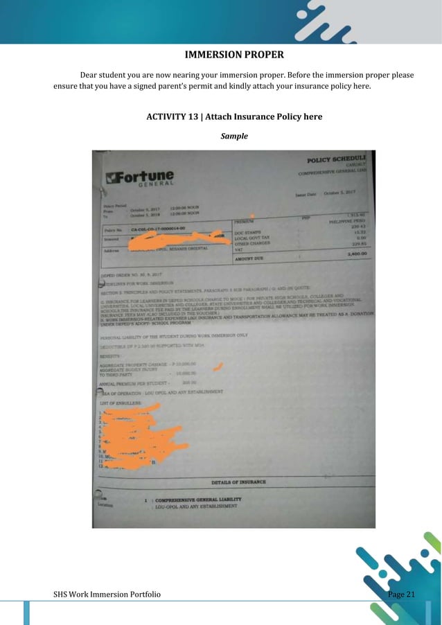 SHS-Work-Immersion-Portfolio-Final.docx | Resume Writing and Advice | Job Search