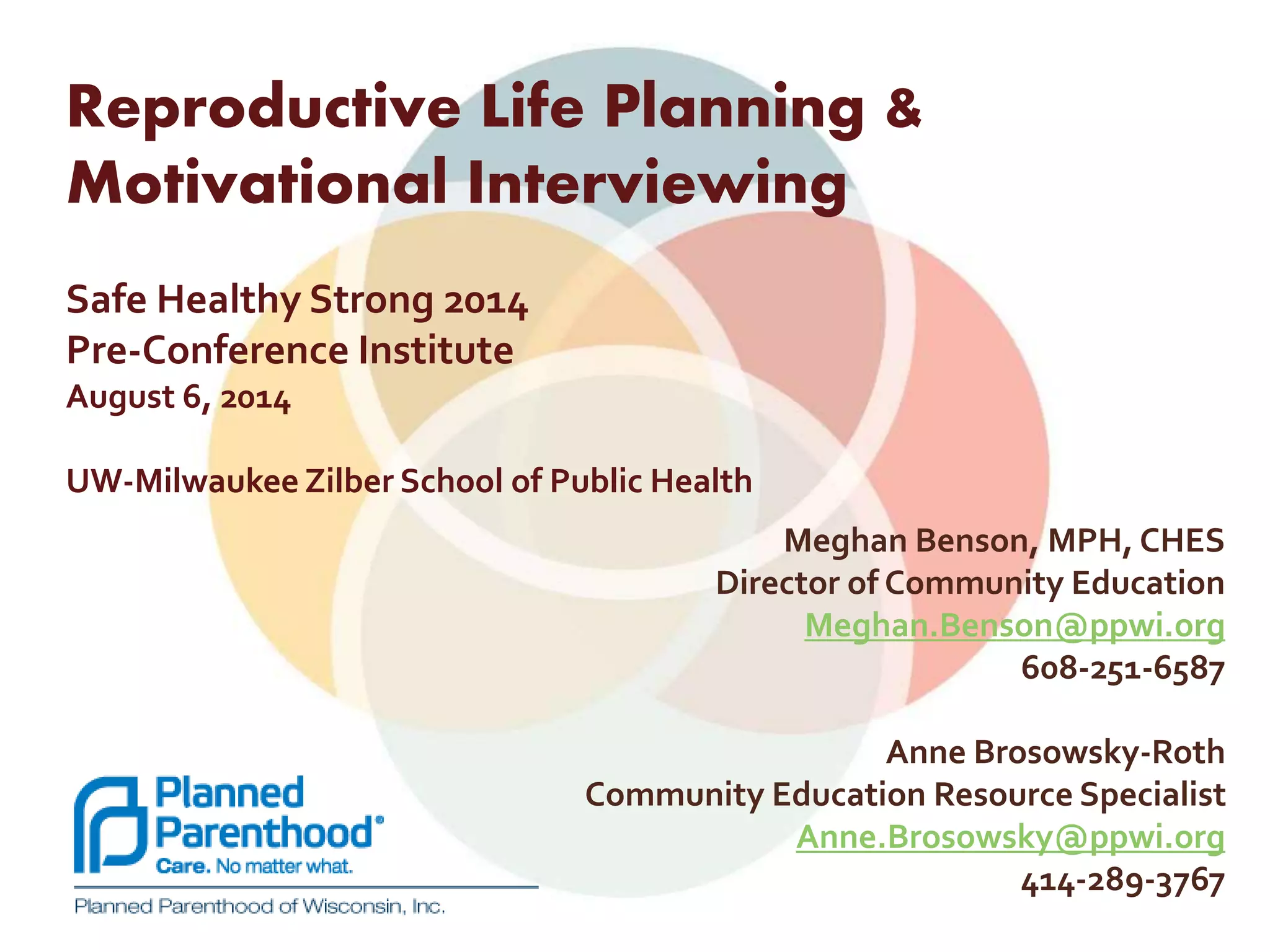 Introduction to Reproductive Life Planning and Motivational ...