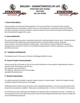 Shs biology course syllabus 2012 | PDF | Educational Assessment | Education