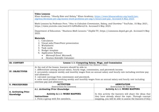 Comprehensive Lesson Exemplar on Salary, Wages, and Commission ...