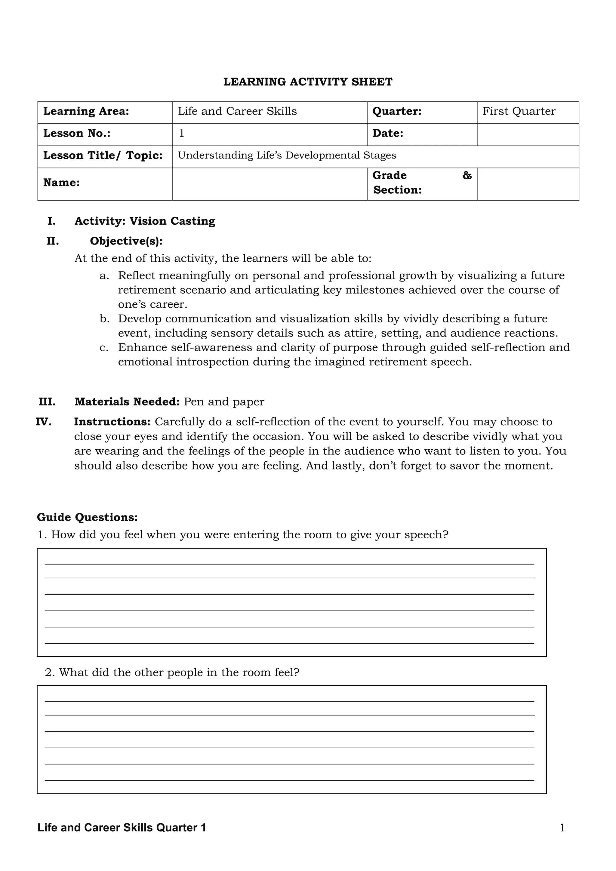 life and career skills G11 Senior high schooldocx | DOCX