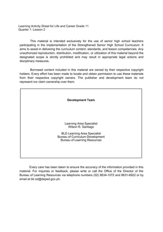 life and career skills G11 Senior high schooldocx | DOCX