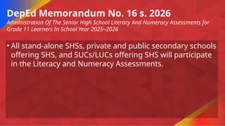 Comprehensive Orientation on Senior High School Literacy and Numeracy ...
