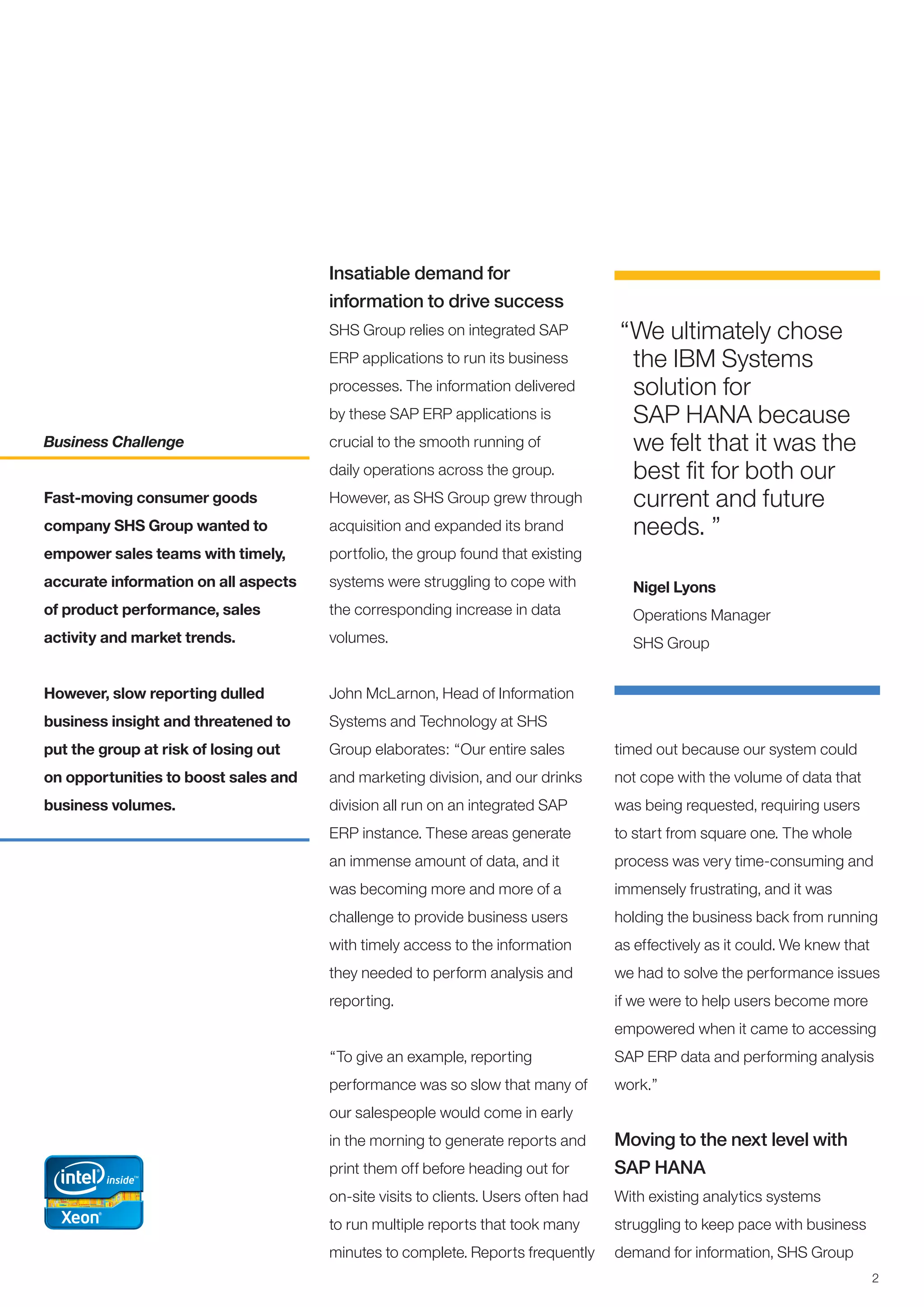 SHS IBM SAP HANA - 100-times boost | PDF