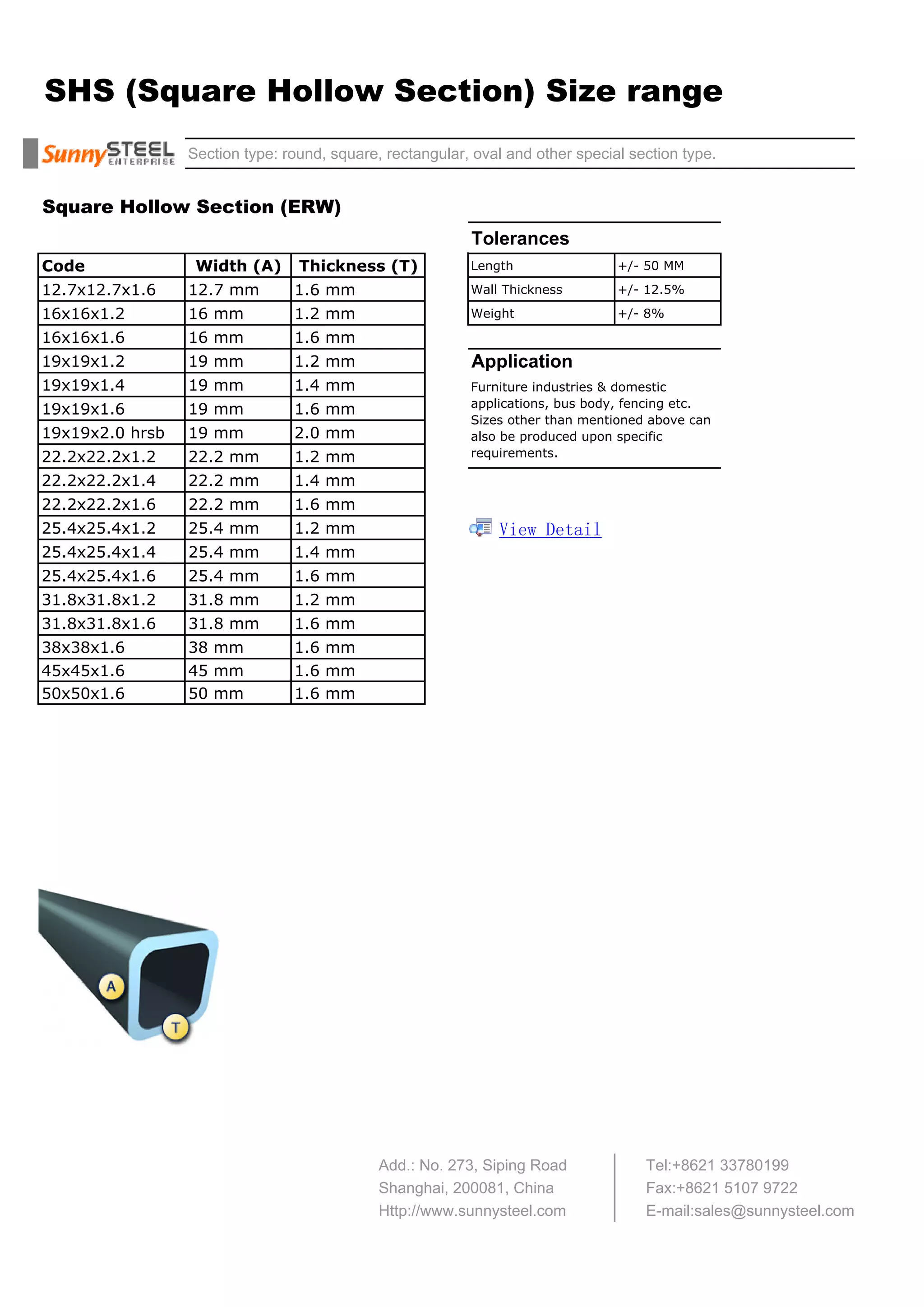 Shs (square hollow section) size range | PDF