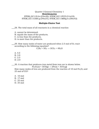 SHS STEM General Chemistry MCT 4. Stoichiometry | PDF
