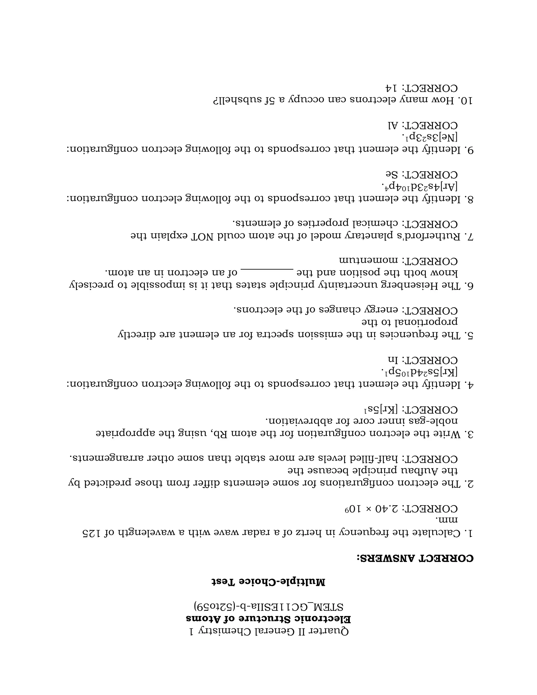 SHS STEM General Chemistry MCT 6. Electronic Structure of Atoms | PDF