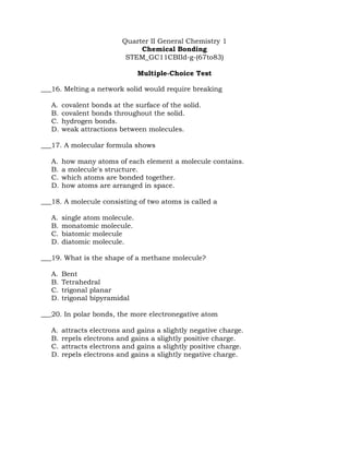 SHS STEM General Chemistry MCT 8. Chemical Bonding | PDF