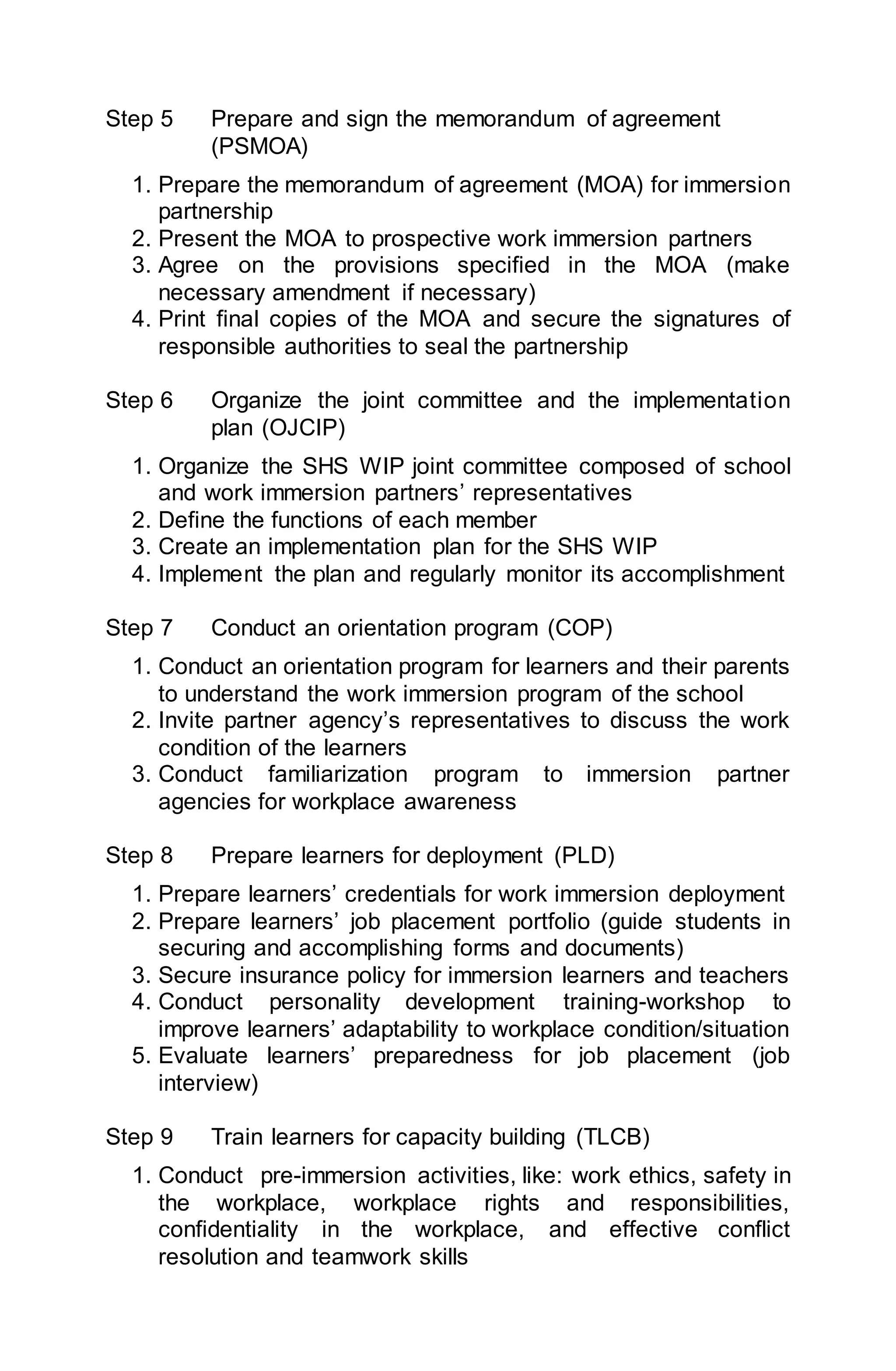 SHS Work Immerrsion Toolkit | DOCX