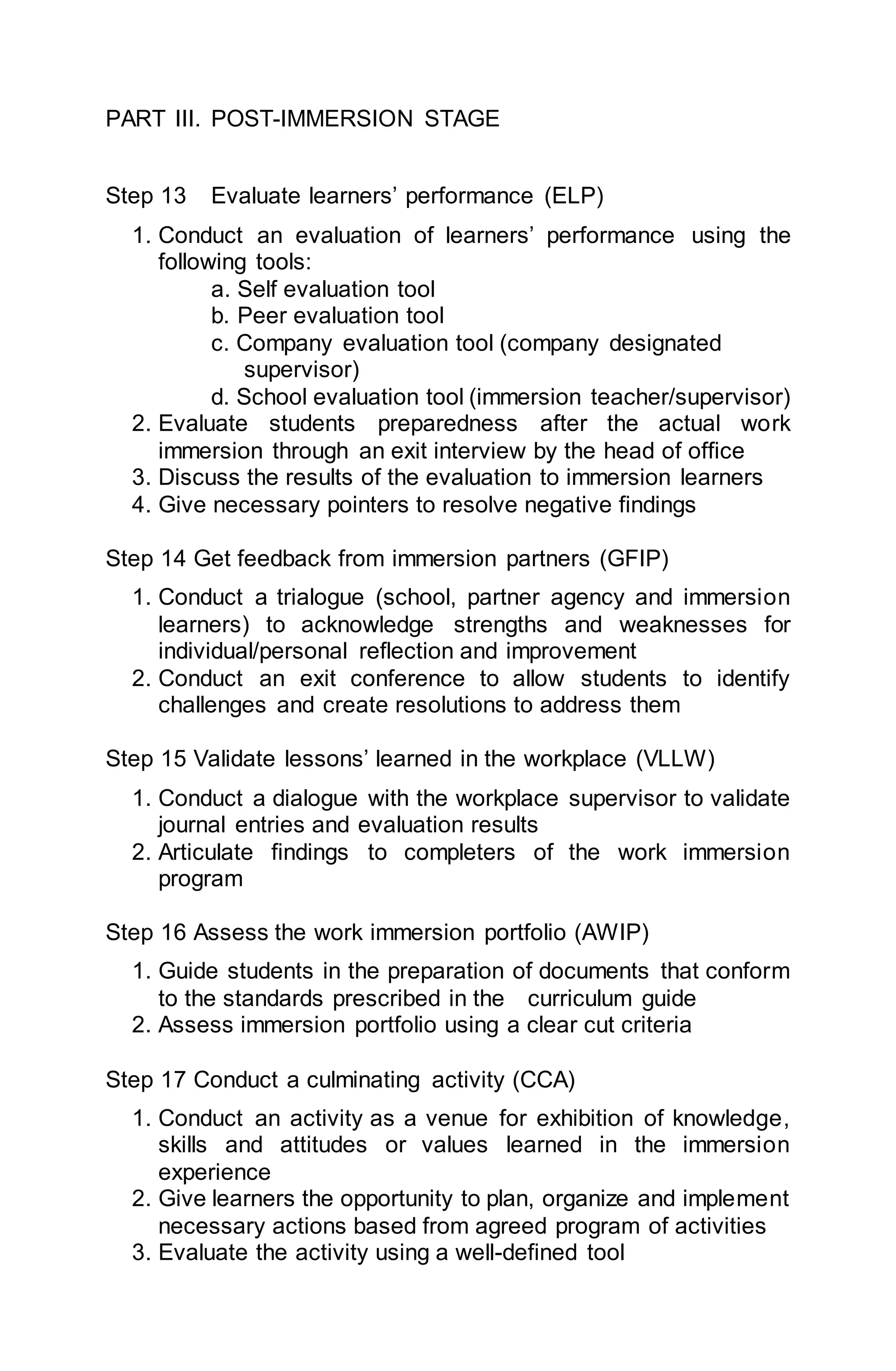 SHS Work Immerrsion Toolkit | DOCX