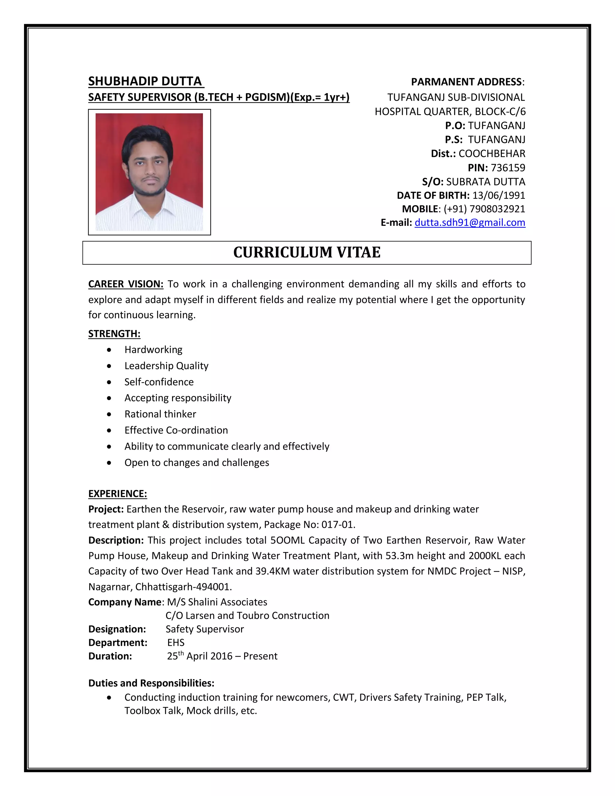 Shubhadip Dutta(Curriculum Vitae) | PDF