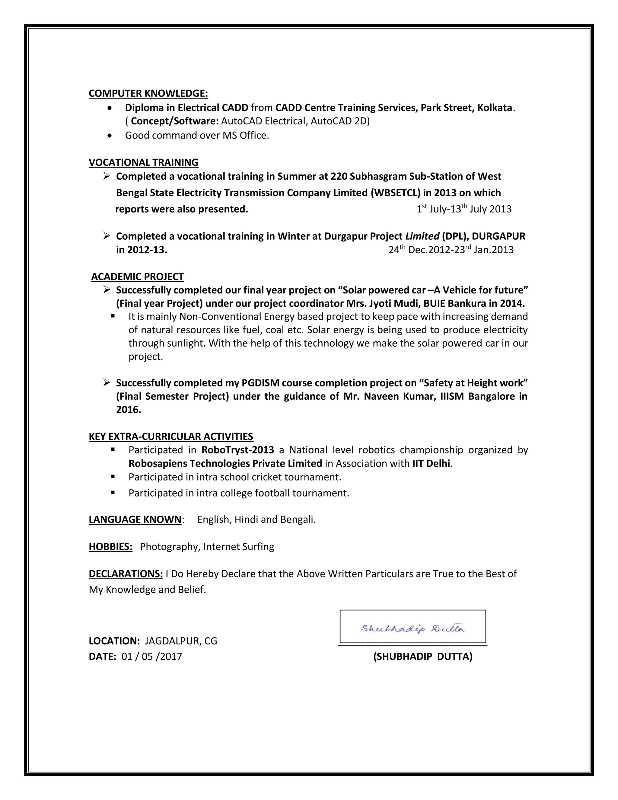 Shubhadip Dutta(Curriculum Vitae) | PDF