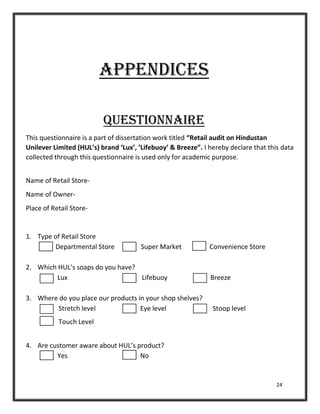 Retail Audit of Lux, Lifebuoy & Breeze | PDF