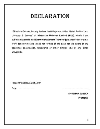 Retail Audit of Lux, Lifebuoy & Breeze | PDF