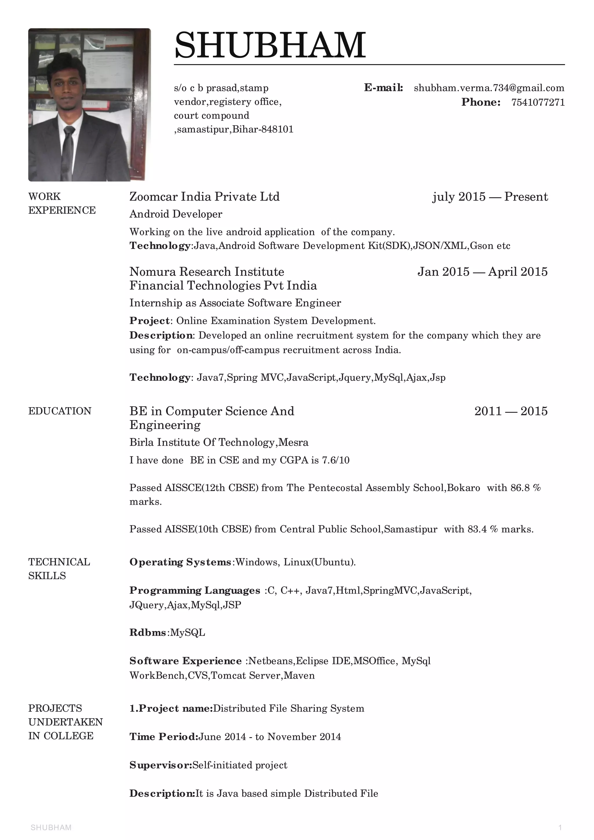 Shubham cv | PDF