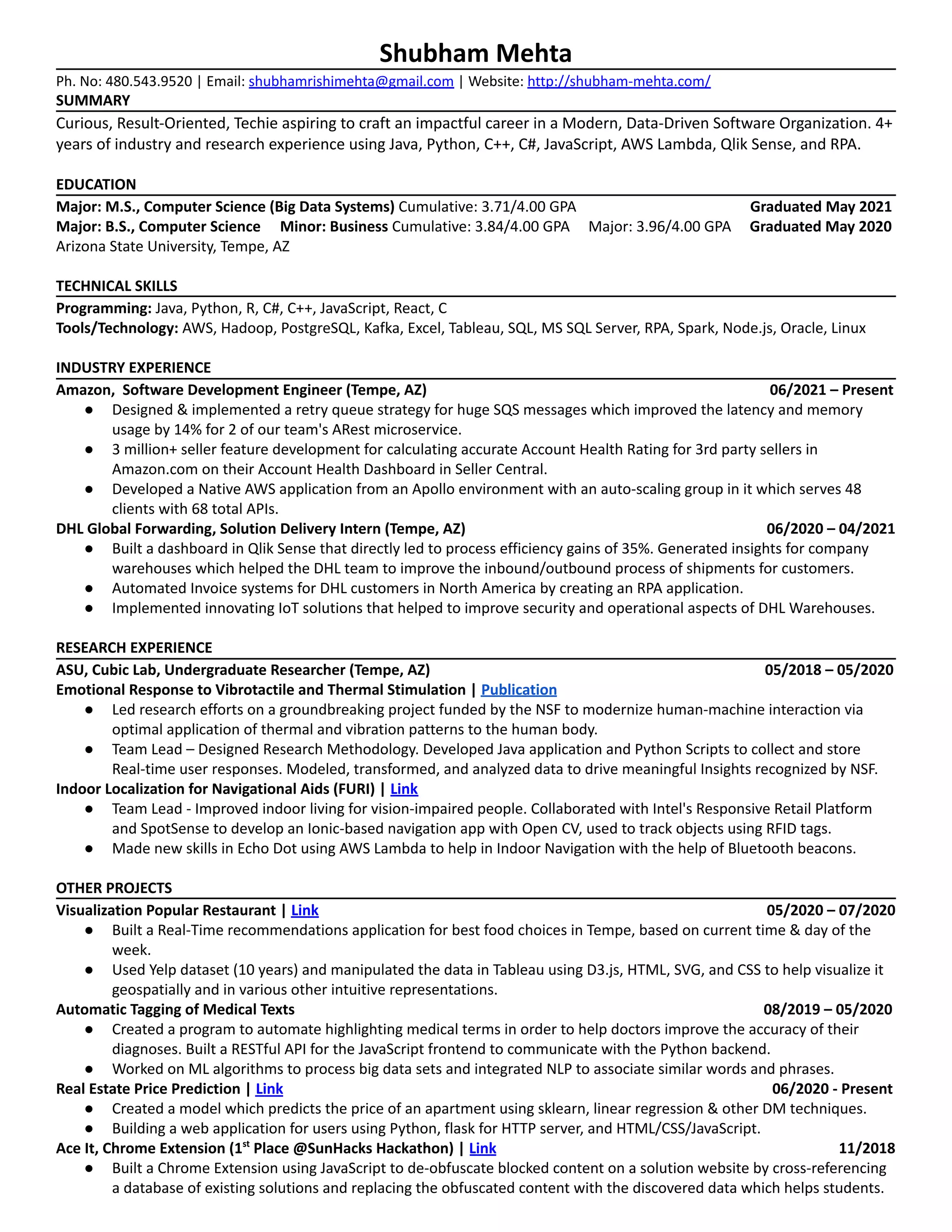 Shubham mehta resume | PDF