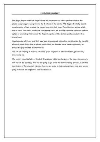 business plan - paper and cloth bags manufacturing (PAC BAGS) | PDF
