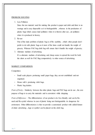 business plan - paper and cloth bags manufacturing (PAC BAGS) | PDF