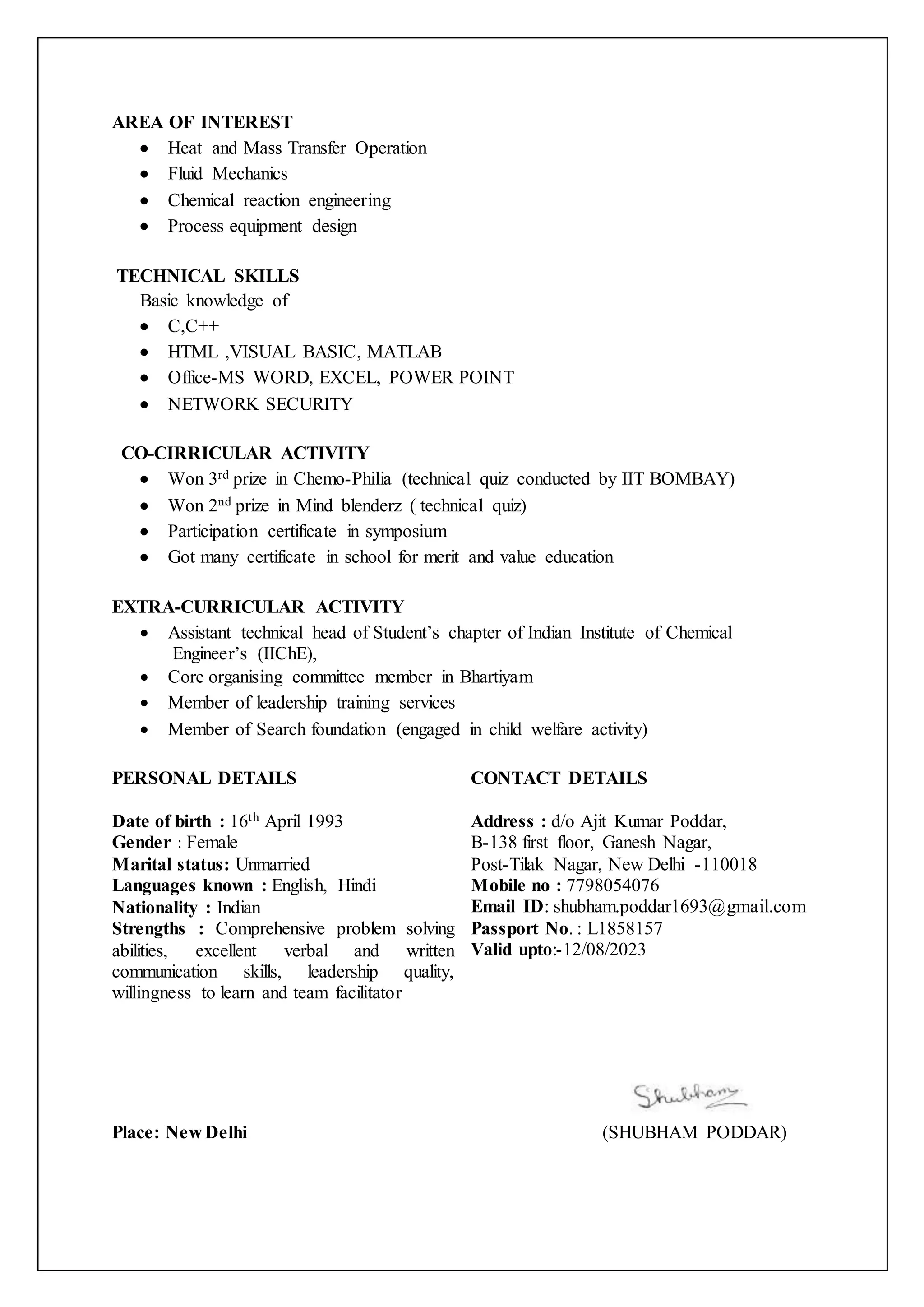 Shubham poddar resume | DOCX