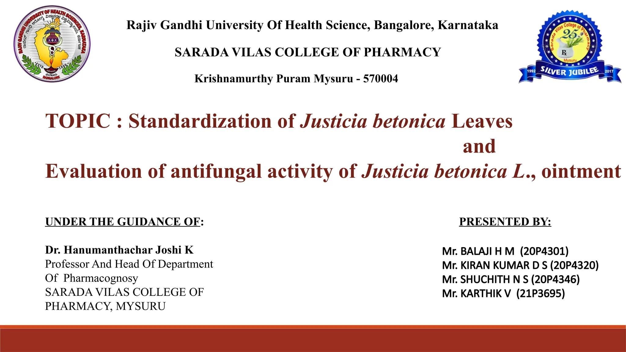SHUCHITH NANGARU PPT.pptx Standardization of Justicia betonica Leaves ...