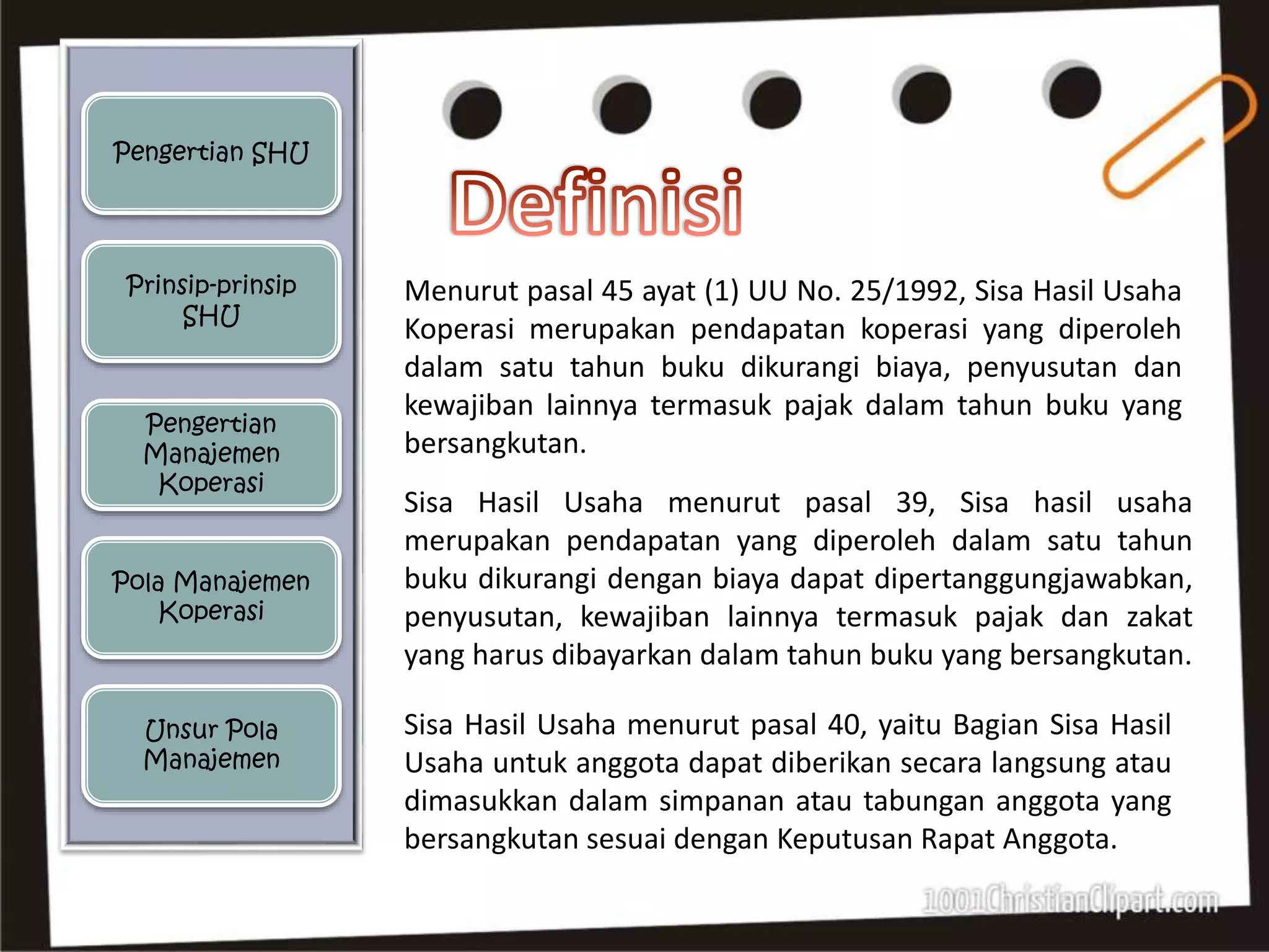 SHU dan pola manajemen koperasi | PPTX