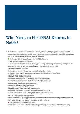 FSSAI Return Filing in Noida | Online Form D1 & D2 Filing Services | PDF